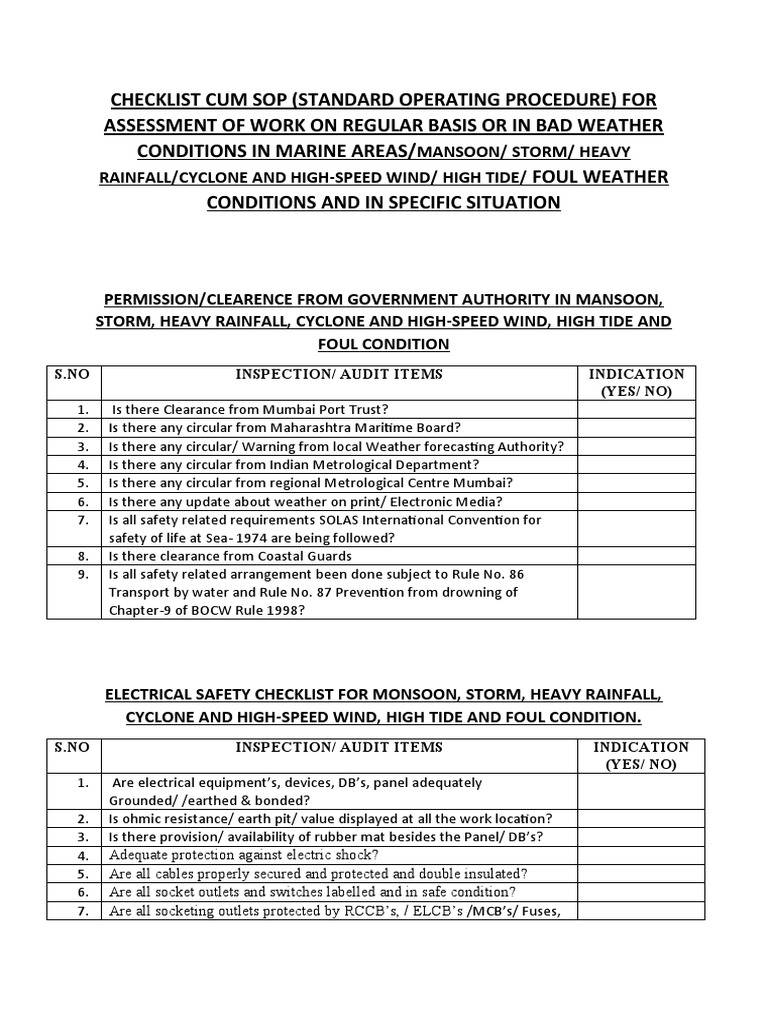 Mansoon Sop & Checklist | PDF | Monsoon | Rain