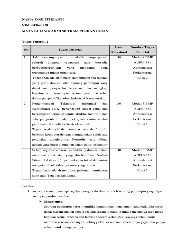 Administrasi Perkantoran Tugas 2 | PDF