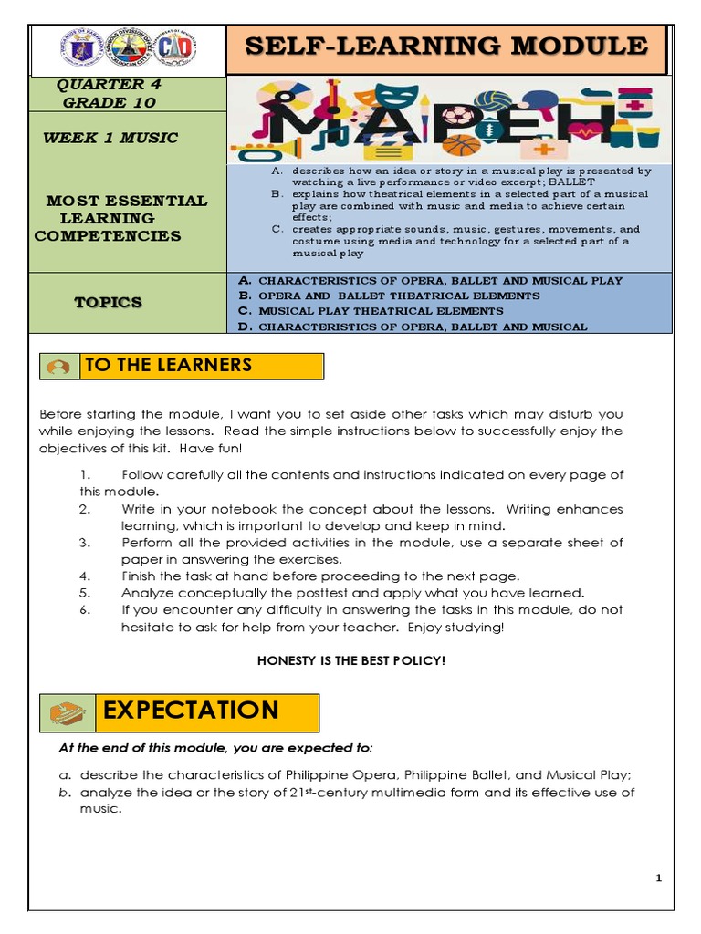 MAPEH 10 Q4 Week 1 | PDF | Opera | Dances
