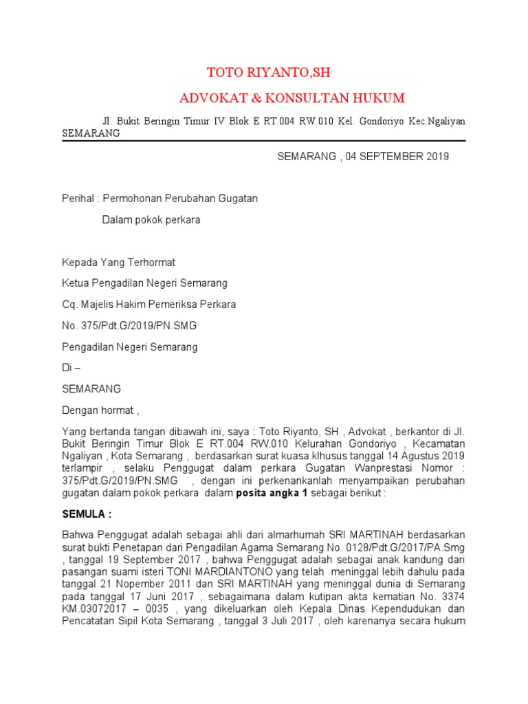 Perubahaan Dalam Posita Gugatan Wanprestasi | PDF