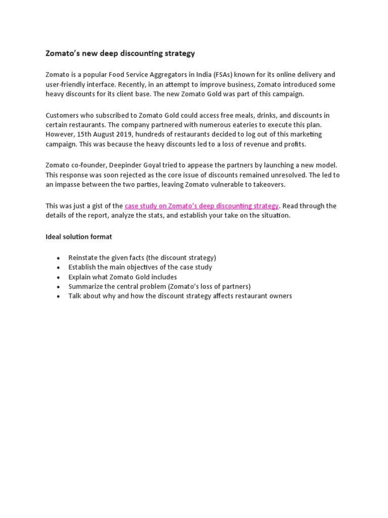 Case Study On Zomato's Deep Discounting Strategy | Download Free PDF ...