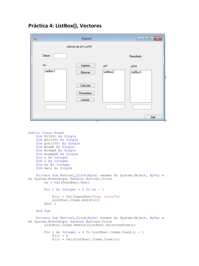 Práctica 4: Listbox, Vectores: "Ing. Valor" | PDF | Computers