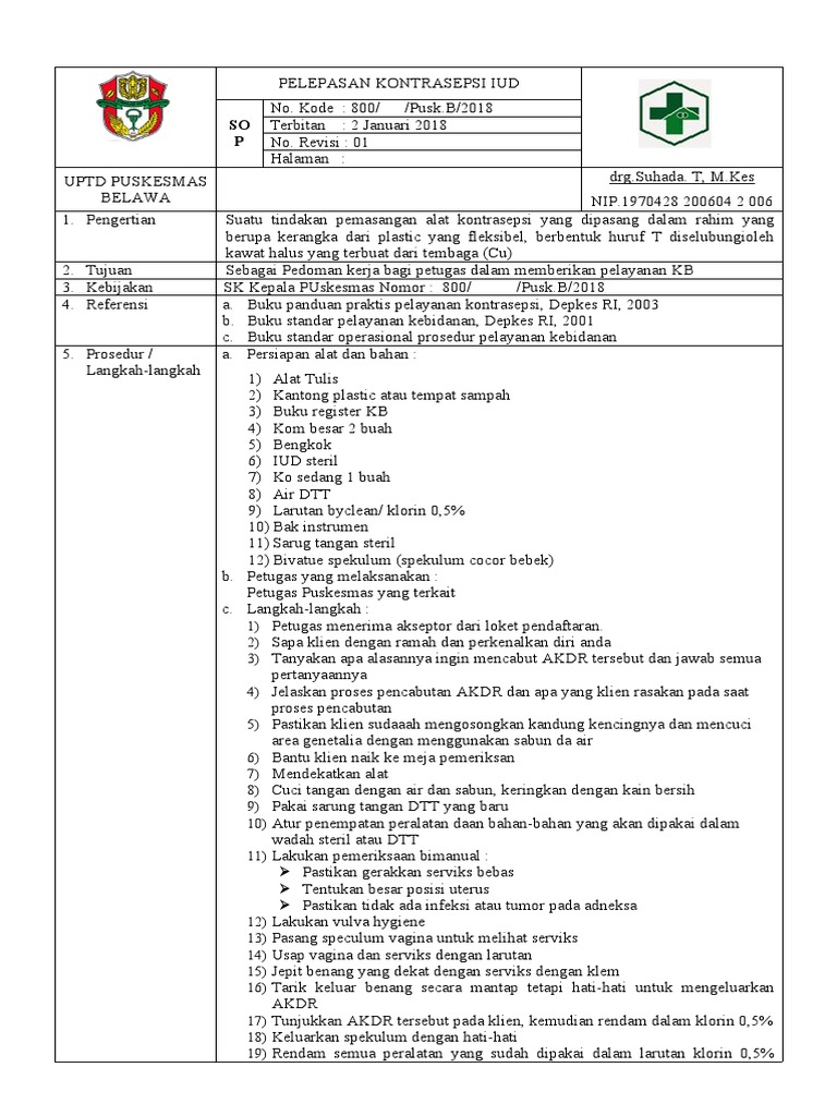 Sop Pelepasan Iud | PDF