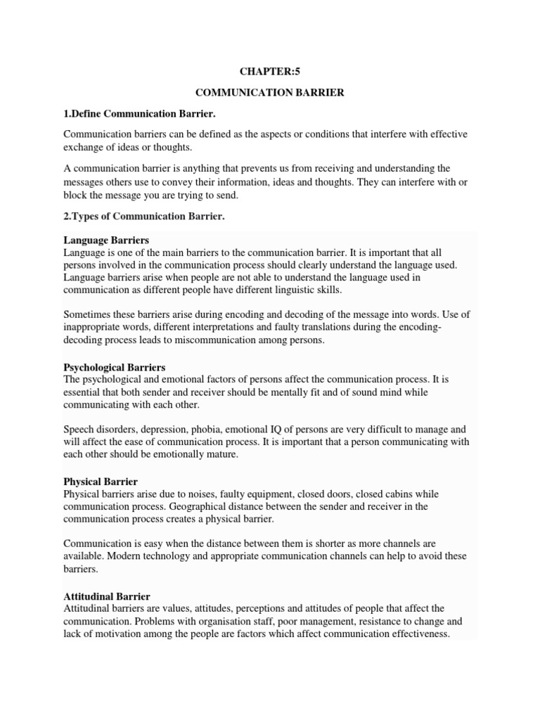 Communication Barrier 1.define Communication Barrier | PDF ...