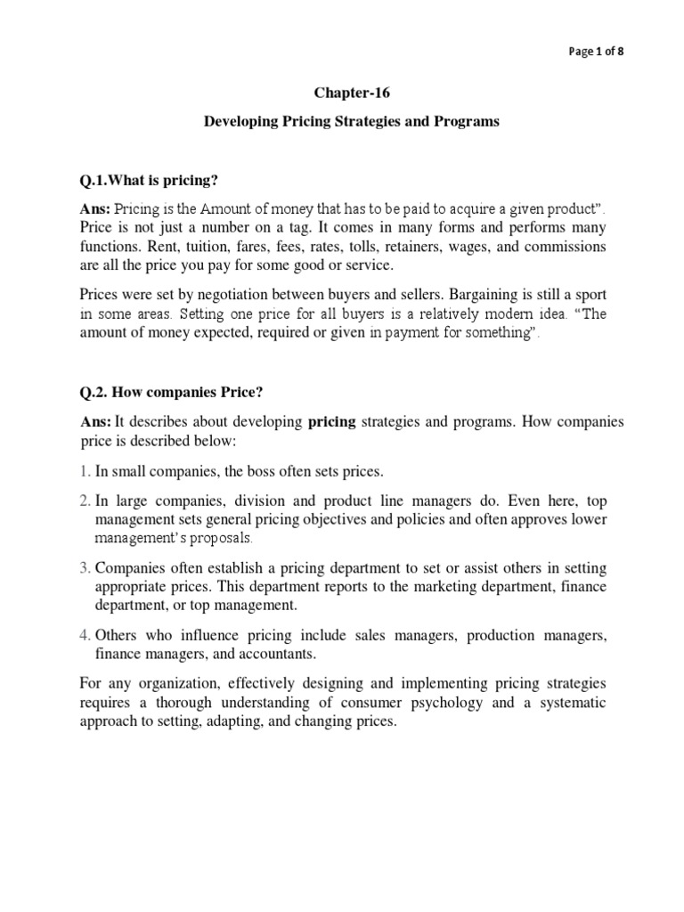 Chapter-16 Developing Pricing Strategies and Programs: Page 1 of 8 | PDF | Pricing | Prices