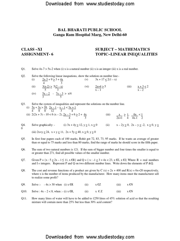 CBSE Class 11 Mathematics Worksheet | PDF | Mathematical Objects | Mathematical Analysis