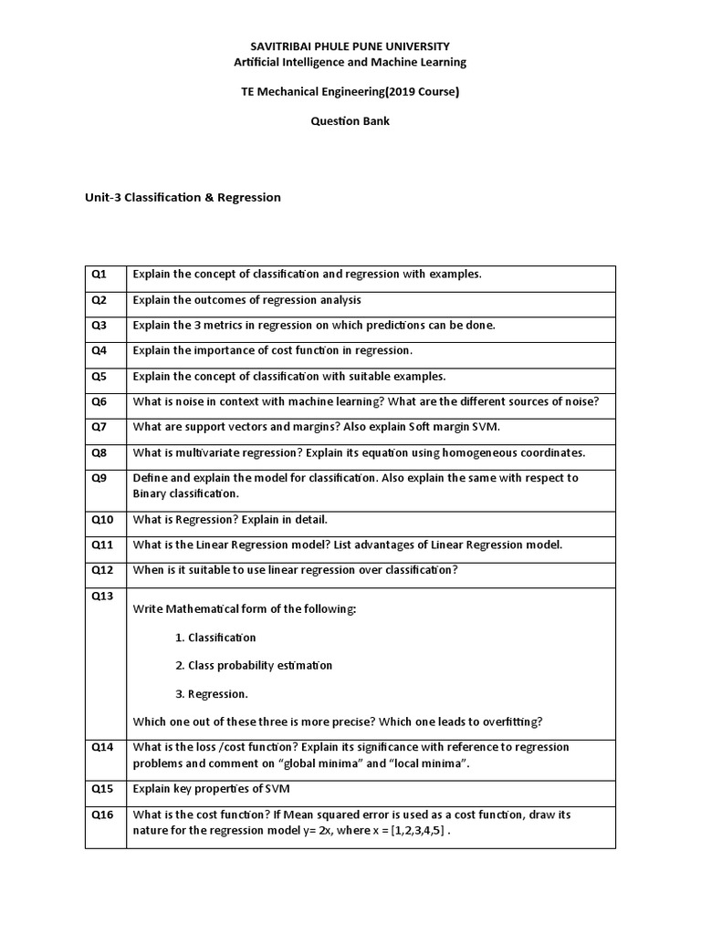 Unit-3 Classification & Regression | PDF | Regression Analysis | Mean Squared Error