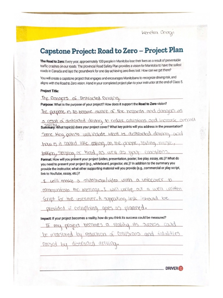 Capstone Project - Road To Zero - Project Plan | PDF