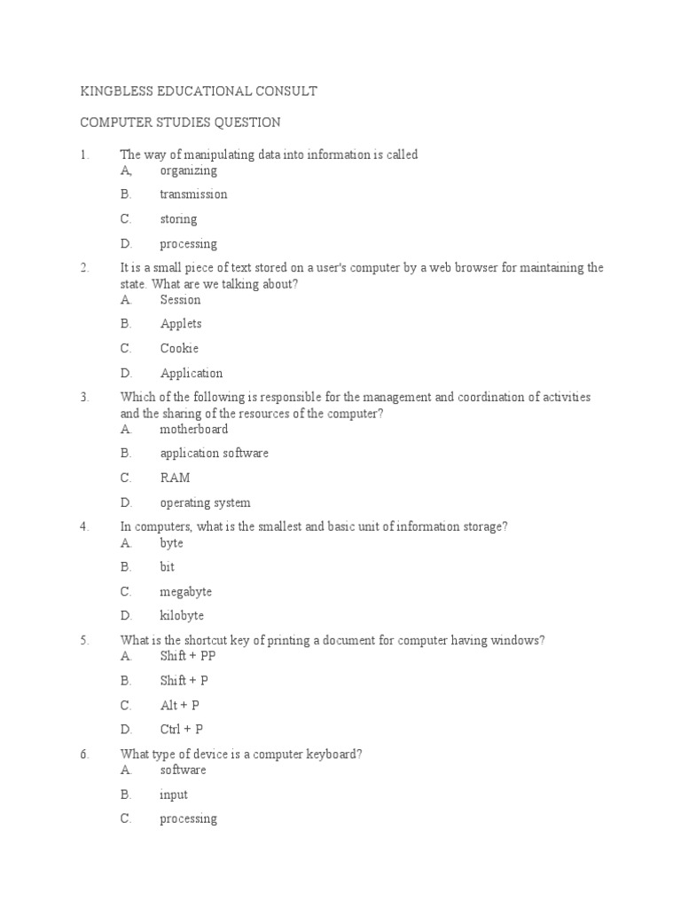 Computer Studies QUESTIONS | PDF | Input/Output | Operating System