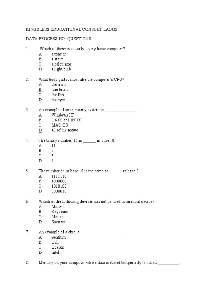 Data Processing Questions | PDF | Computer Data Storage | Input/Output