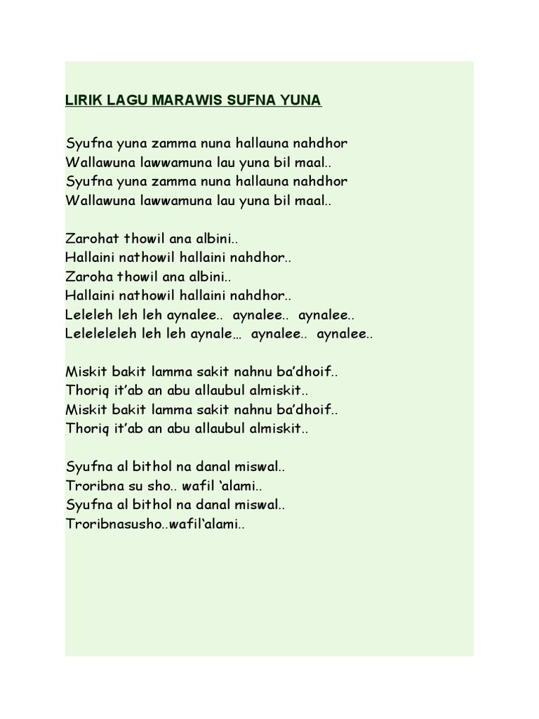 Lirik Lagu Sufna Yuna | PDF