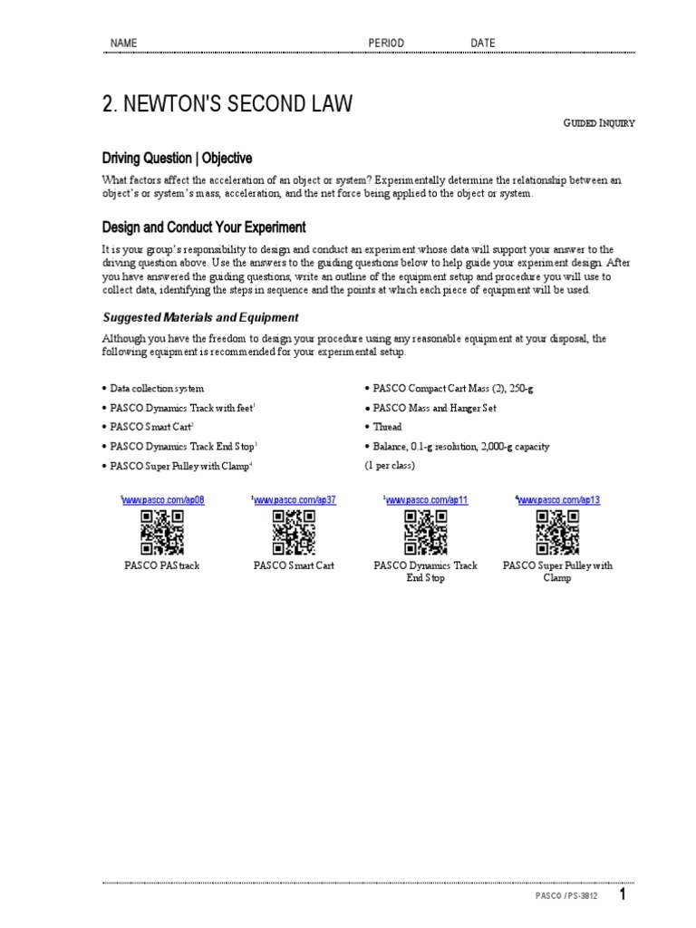 Newton'S Second Law: Driving Question - Objective | PDF | Acceleration ...