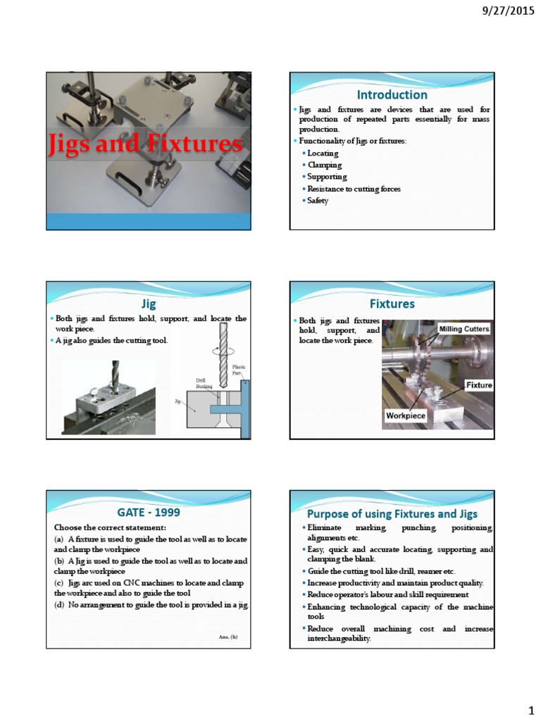 Jigs and Fixtures: GATE - 1999 | PDF | Manufactured Goods | Tools