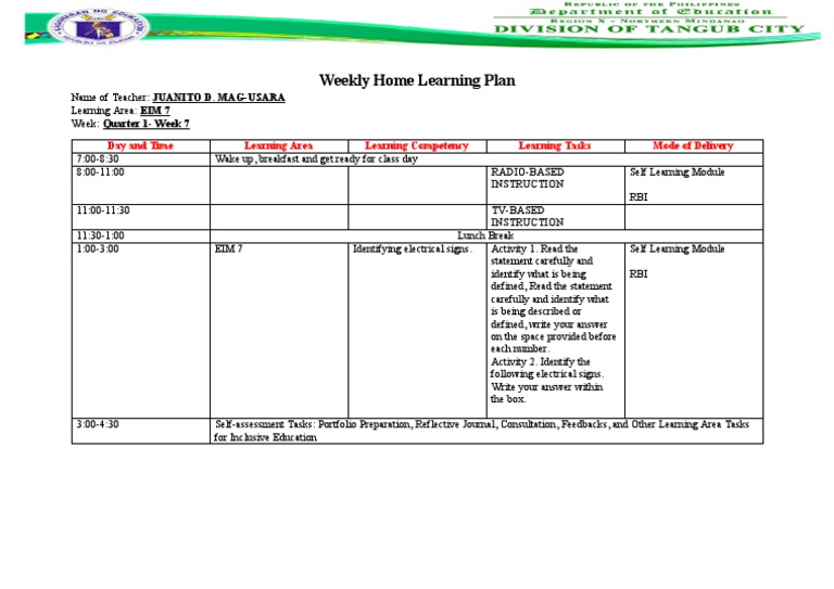 EIM-Weekly Home Learning Plan | PDF | Behavior Modification | Cognition