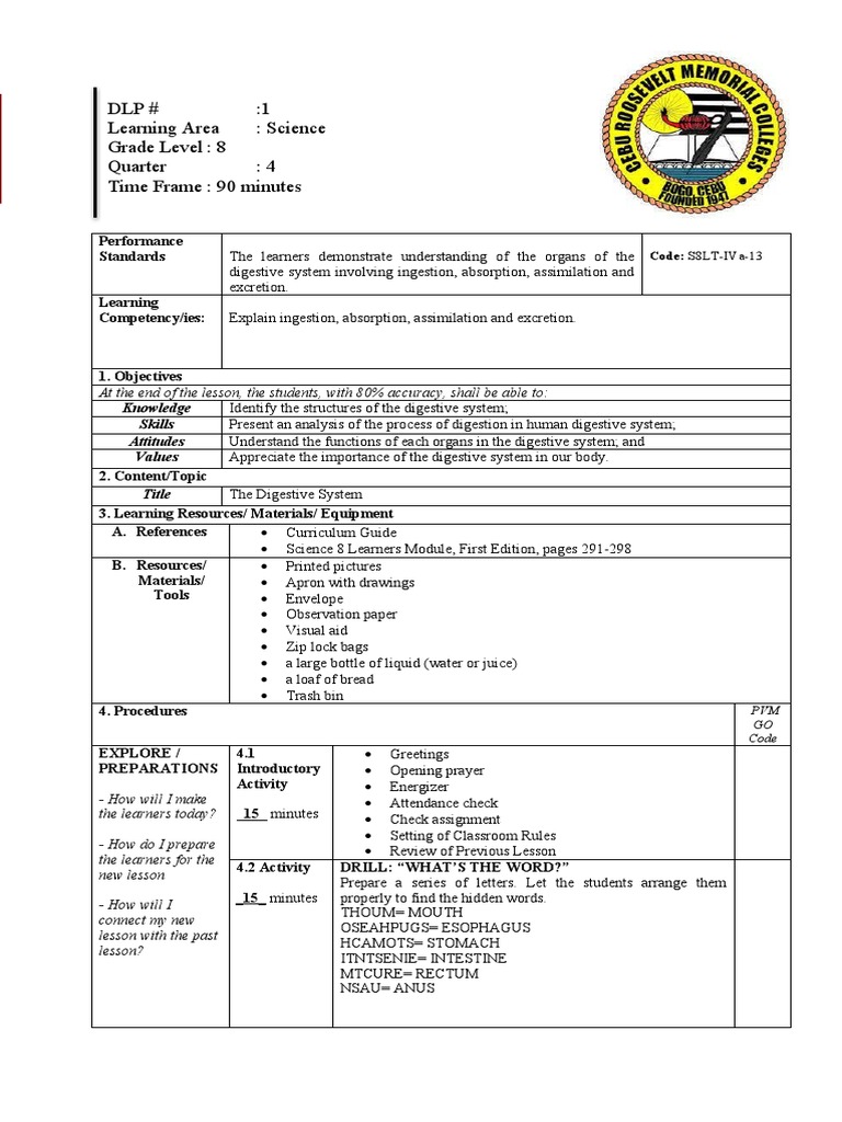 DLP #:1 Learning Area: Science Grade Level: 8 Quarter: 4 Time Frame: 90 ...
