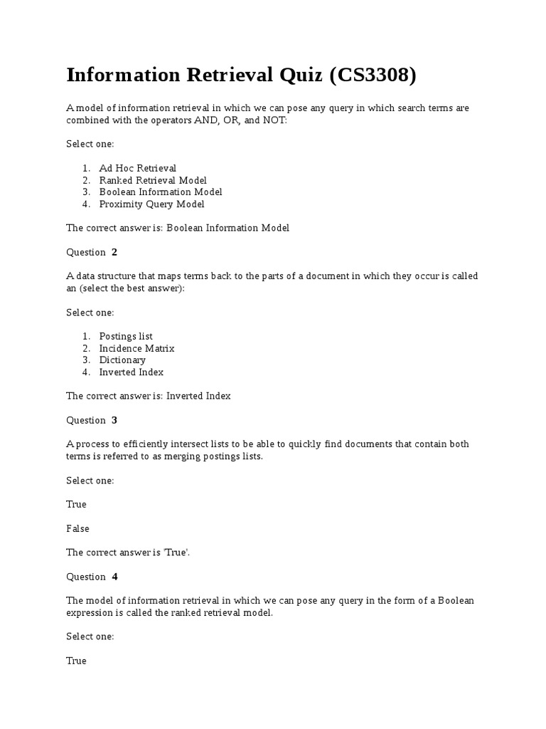 CS3308 Information Retrieval Quiz | PDF | Data Compression | Search Engine Indexing