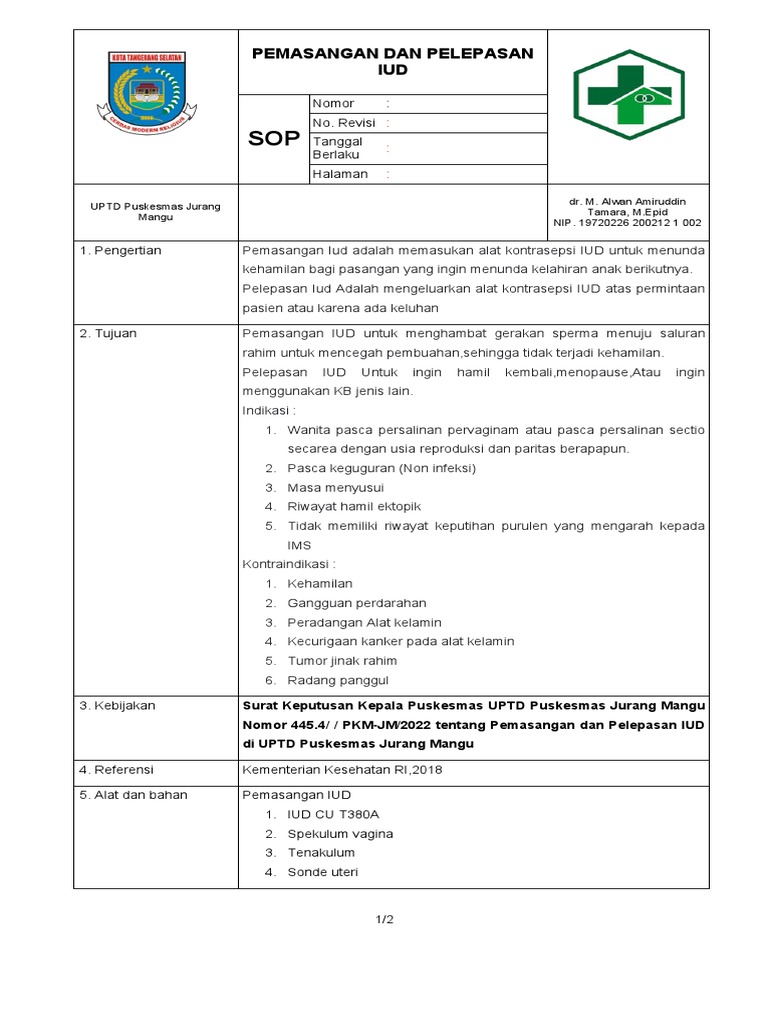 SOP Pemasangan Dan Pelepasan Iud | PDF