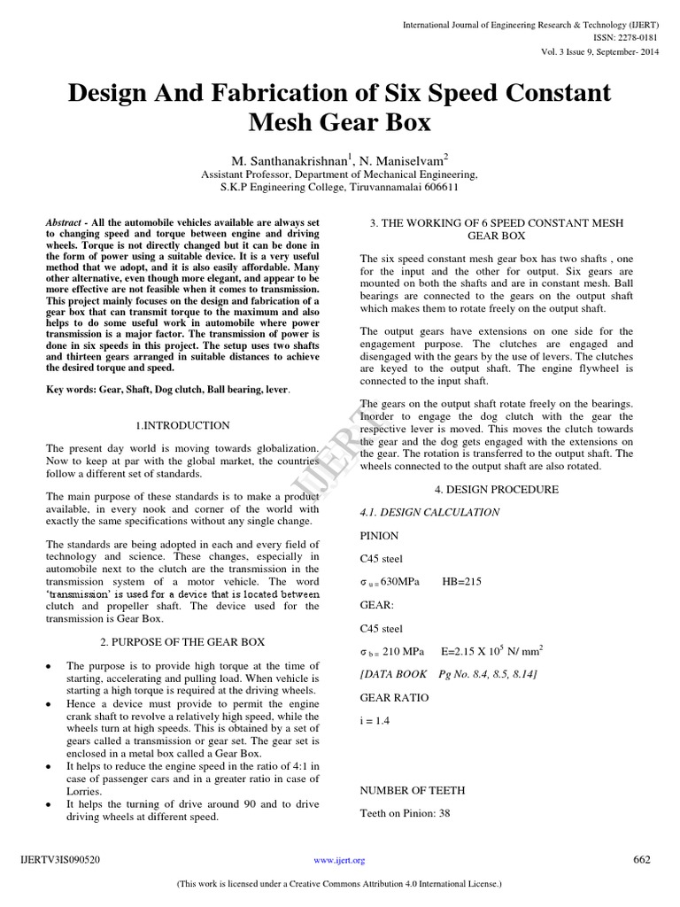 Six-Speed Constant Mesh Gearbox Design | PDF | Transmission (Mechanics ...
