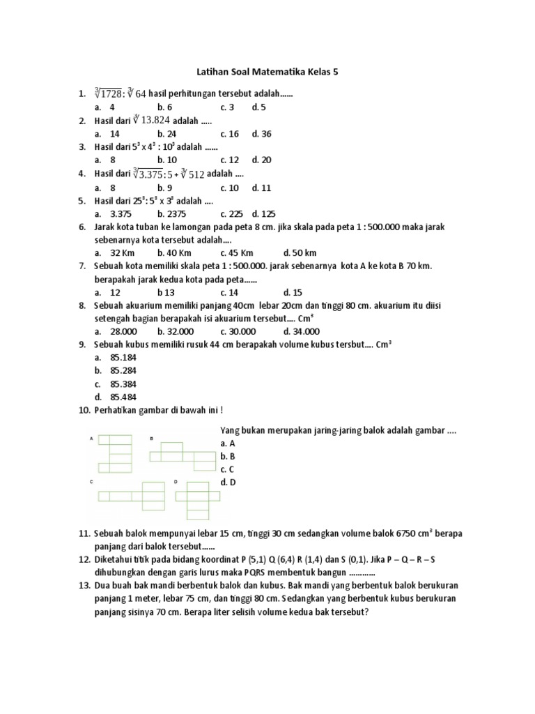 Latihan Soal Matematika Kelas 5 | PDF