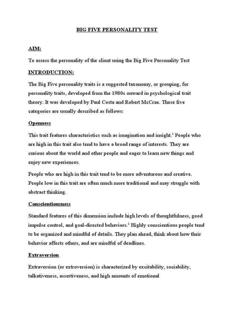 Big Five Personality Test | PDF | Extraversion And Introversion | Cognition