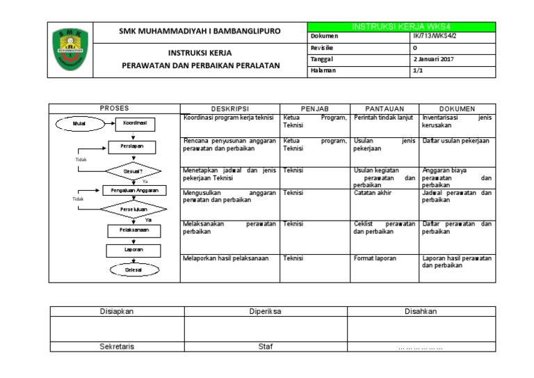 Intruksi Kerja Perawatan Dan Perbaikan Alat | PDF