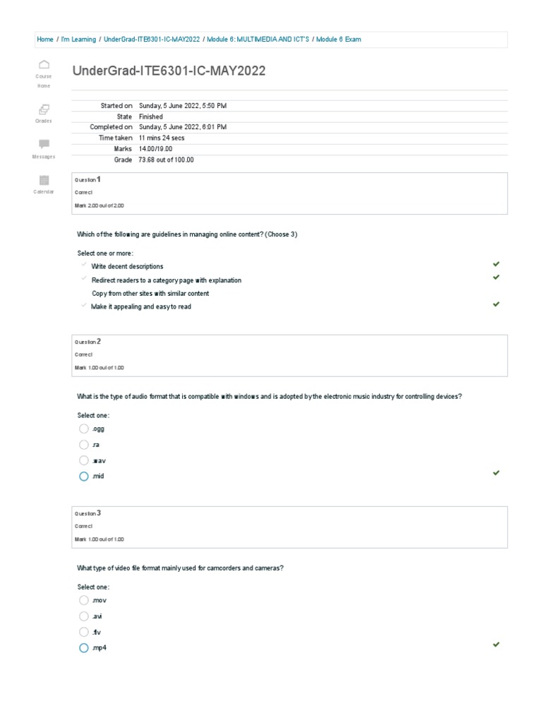 Module 6 Exam - Attempt Review Netacad ITE 6301 | PDF | Podcast | Computing