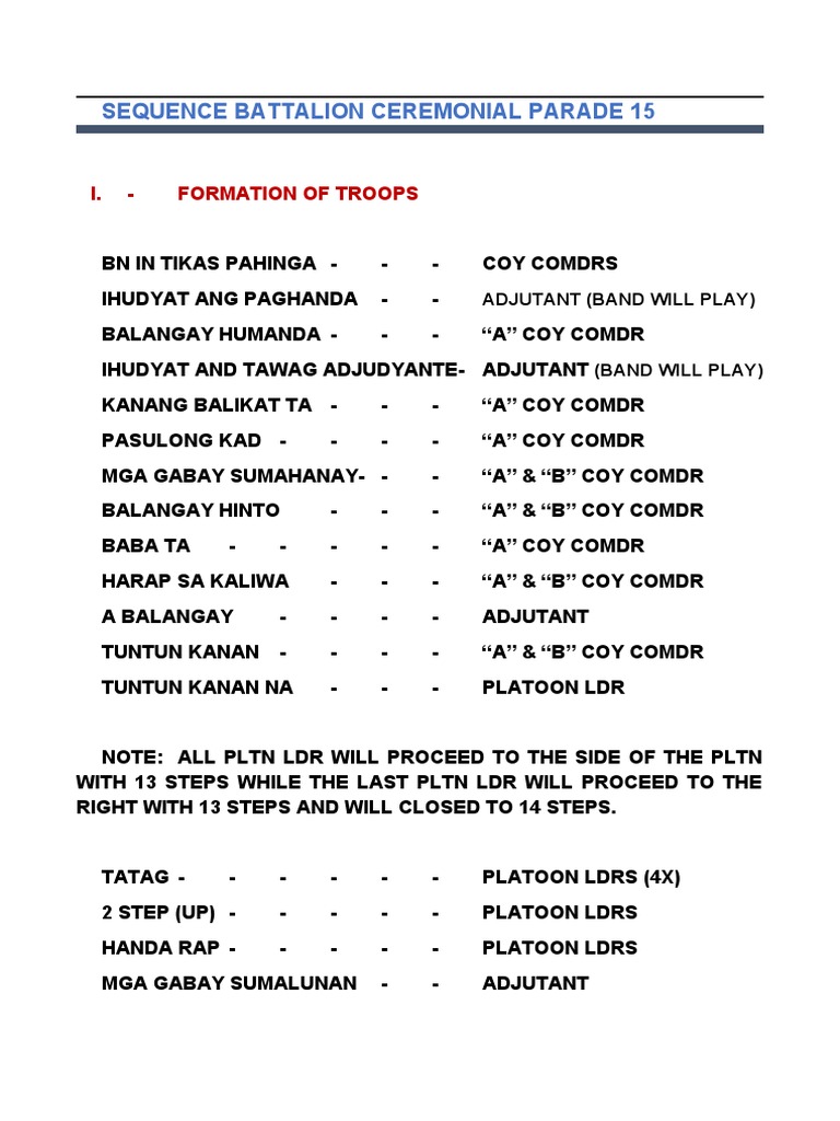 Sequence Battalion Ceremonial Parade 15 | PDF