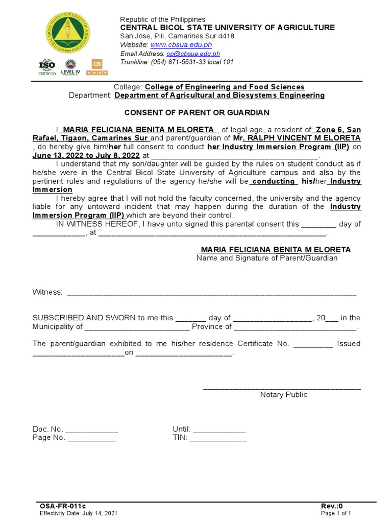 Parent Consent OJT | PDF