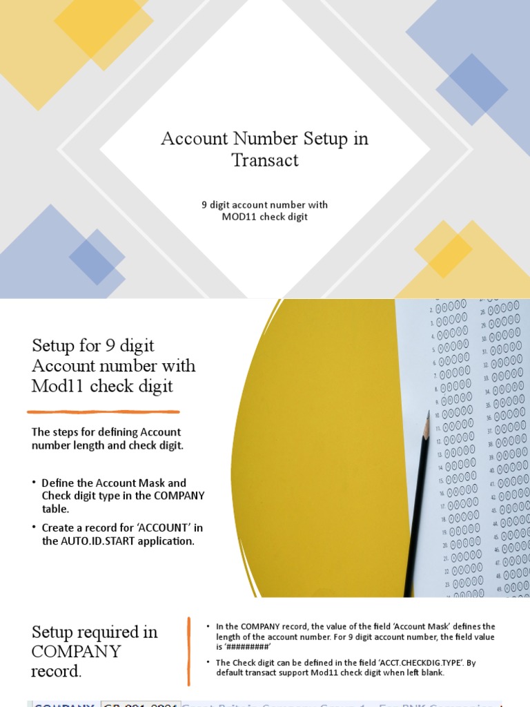 Account Number Setup in Transact | PDF