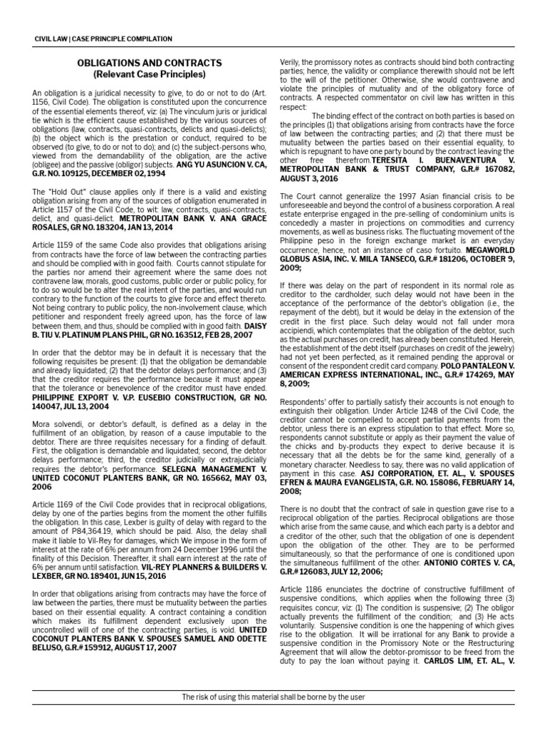 Oblicon Notes Case Principles | PDF | Legal Liability | Breach Of Contract