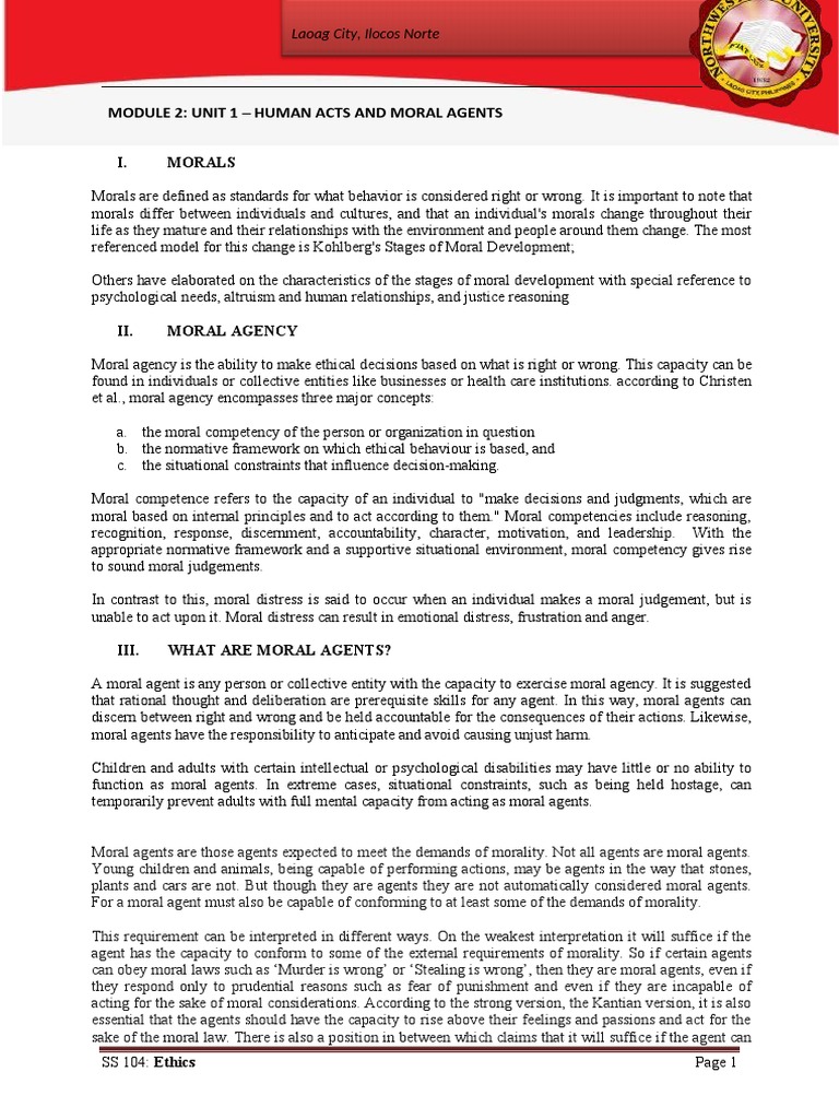 Module 2: Unit 1 - Human Acts and Moral Agents: I. Morals | PDF ...