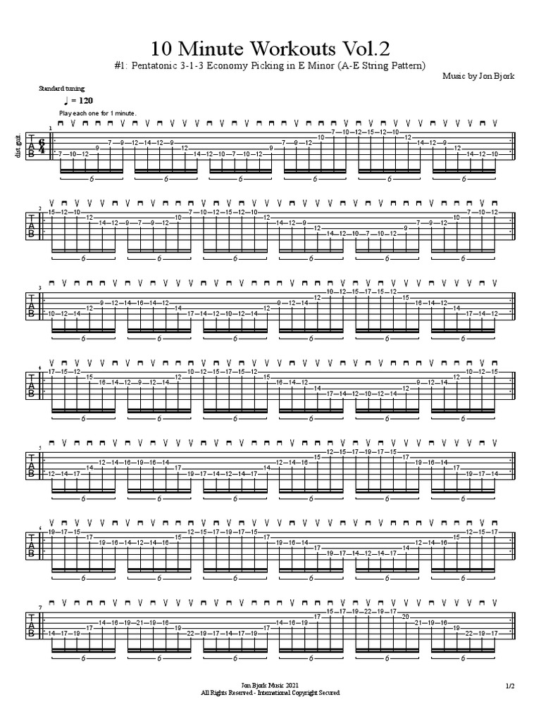10 Minute Workout Vol.2 #1 Pentatonic 3-1-3 Economy Picking in E Minor (A-E String Pattern ...