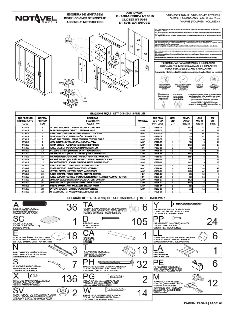 Guarda Roupa NT 5015 Manual de Montagem | PDF