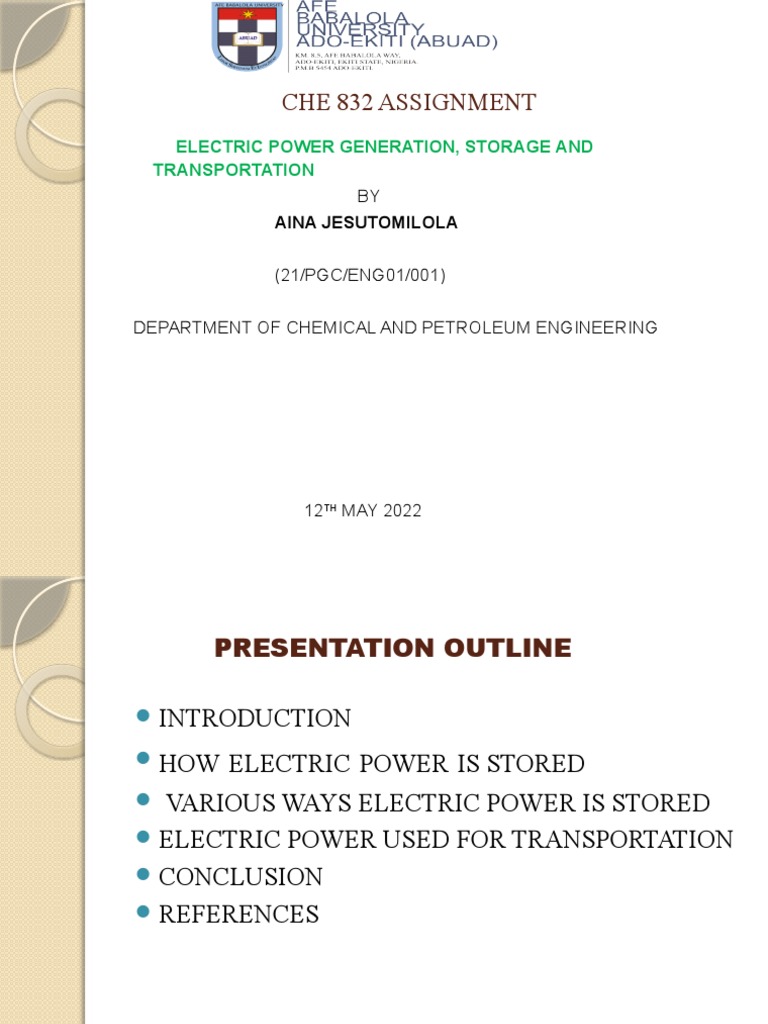 Che 832 Assignment: Electric Power Generation, Storage and ...
