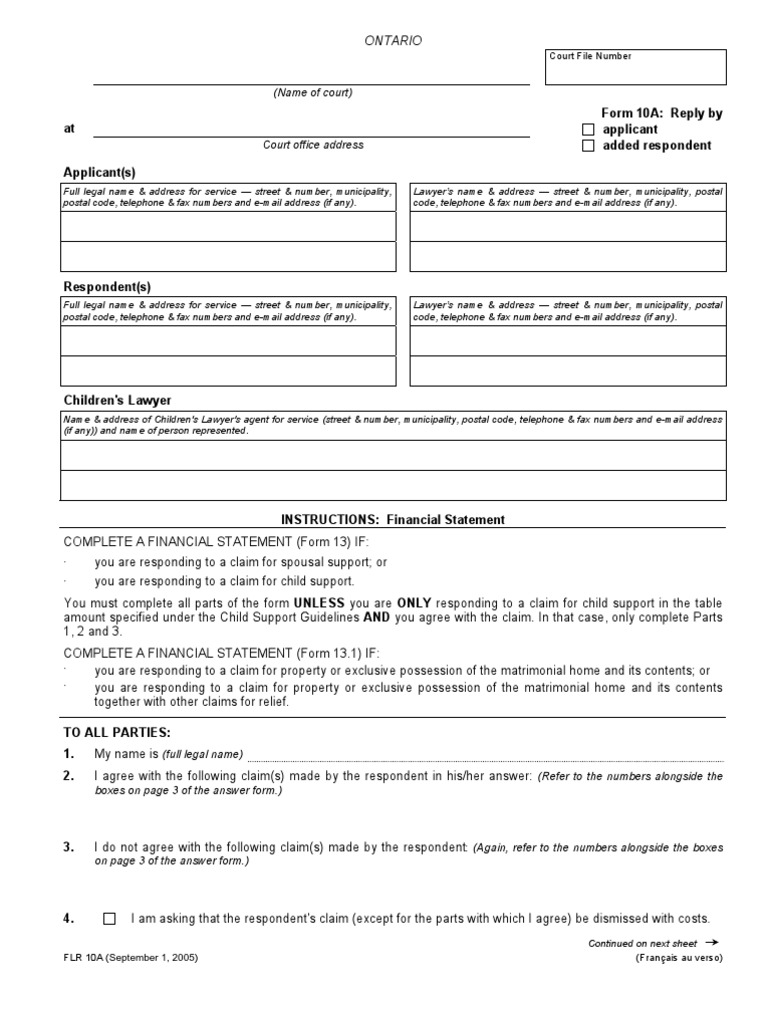 Form 10A: Reply by Applicant Added Respondent At: (Name of Court) | PDF ...