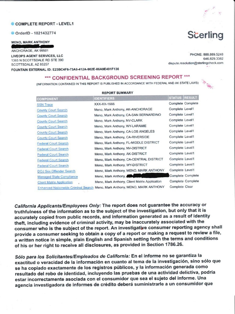 Full Disclosure Confidential Background Screening Report MARK ANTHONY ...