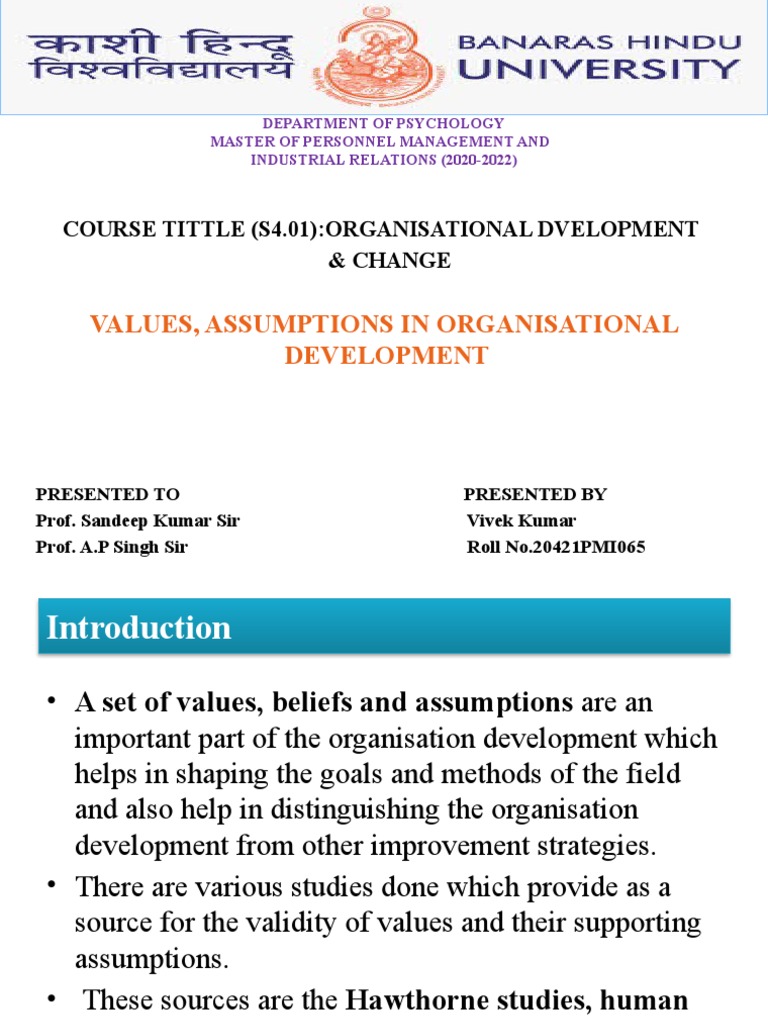 Values, Assumptions in Organisational Development: Course Tittle (S4.01 ...