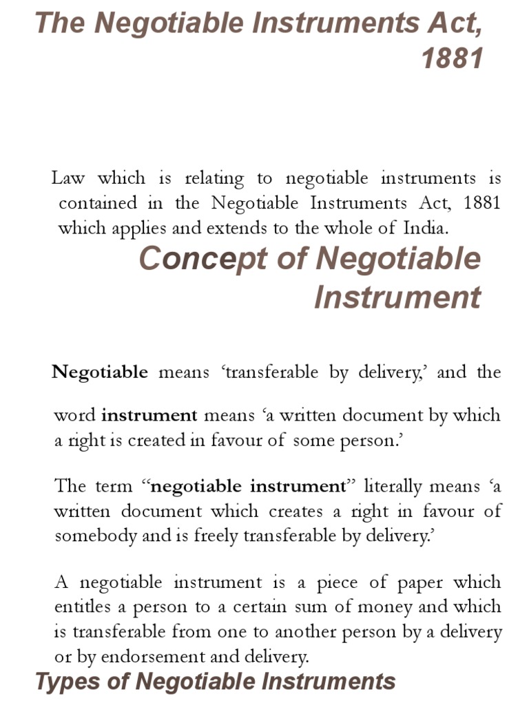 The Negotiable Instruments Act 1881 | PDF | Negotiable Instrument | Cheque