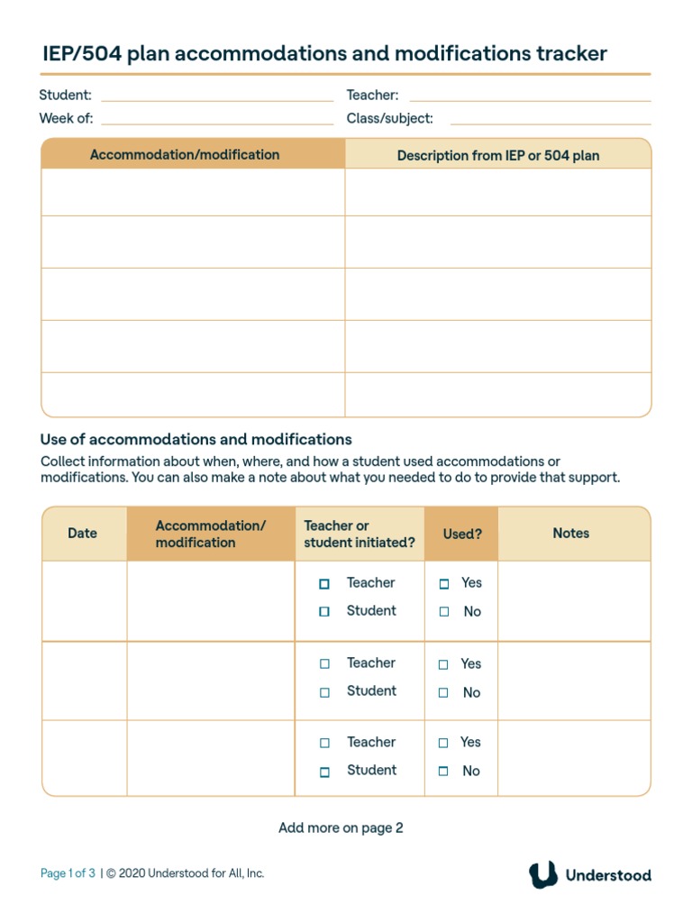 IEP/504 Plan Accommodations and Modifications Tracker | Download Free ...