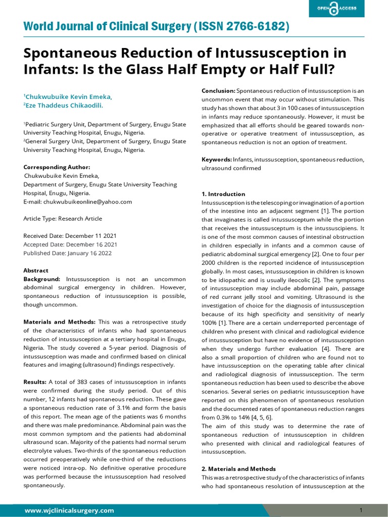 Spontaneous Reduction Of Intussusception In Infants Is The Glass Half Empty Or Half Full Pdf