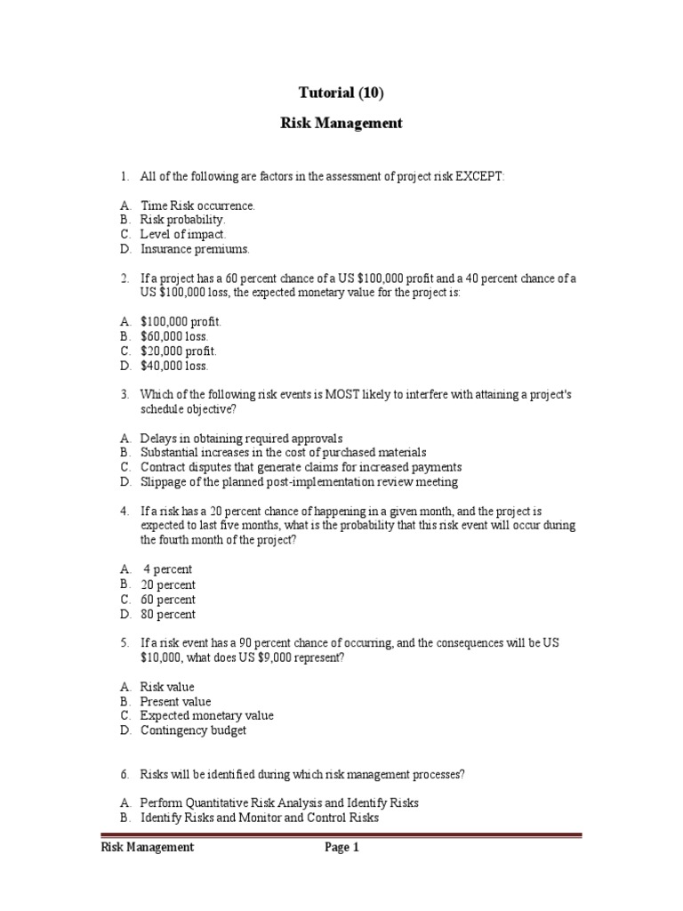 Risk Management - Questions | PDF | Risk | Risk Management