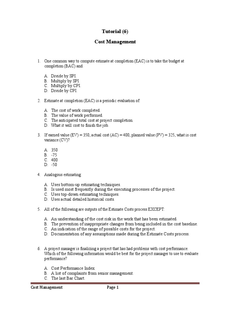 Cost Management - Questions | PDF | Business | Market (Economics)