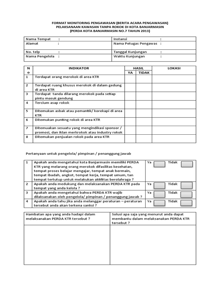Format Monitoring Pengawasan | PDF