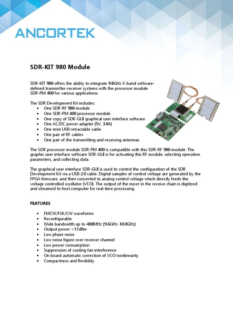 SDR-KIT 980 Module: Features | PDF | Software Defined Radio | Electronics