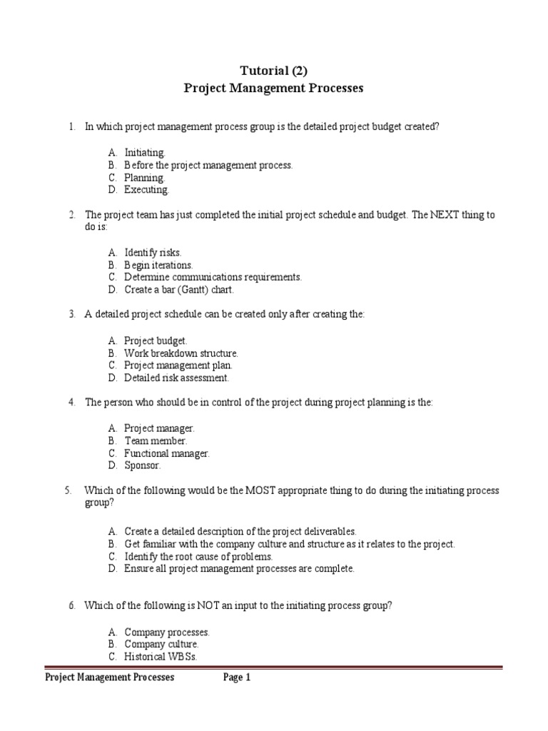 Project Management Processes - Questions | PDF | Project Management ...