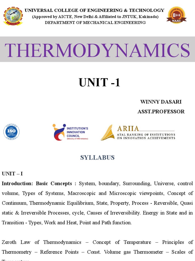 Thermodynamics: Unit - 1 | PDF | Heat | Second Law Of Thermodynamics