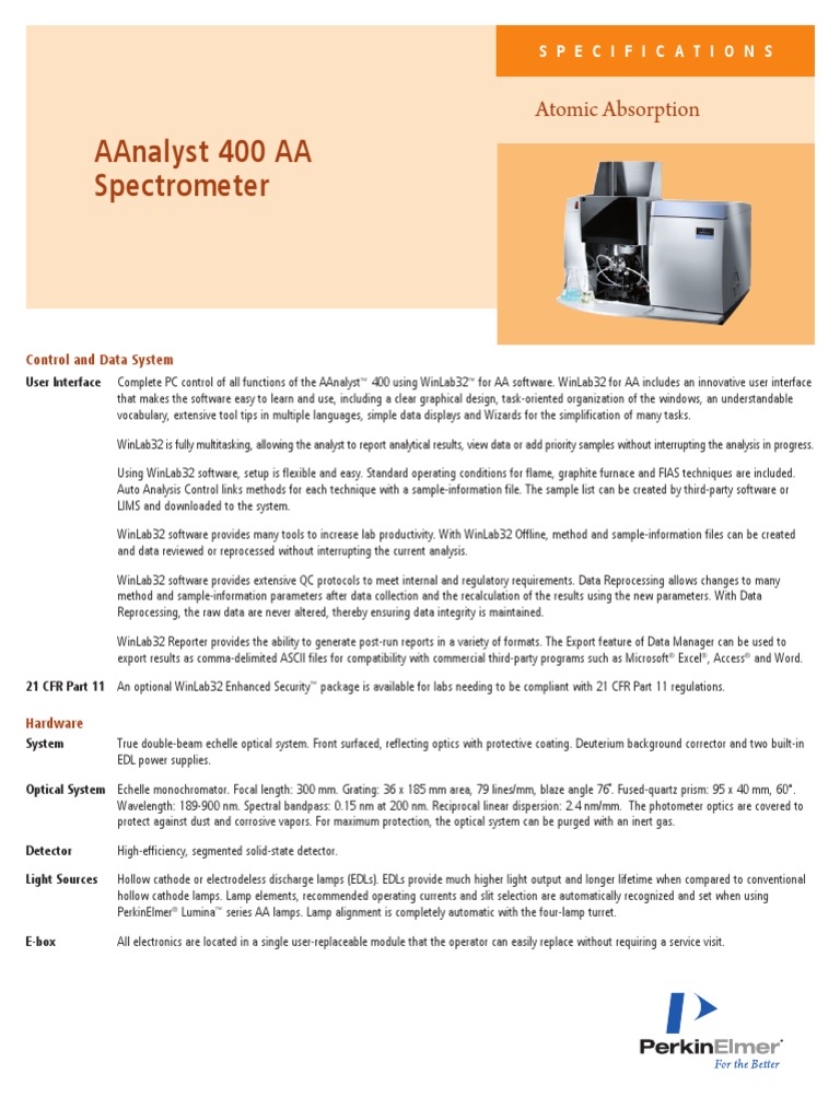 Aanalyst 400 Aa Spectrometer: Atomic Absorption | Download Free PDF ...