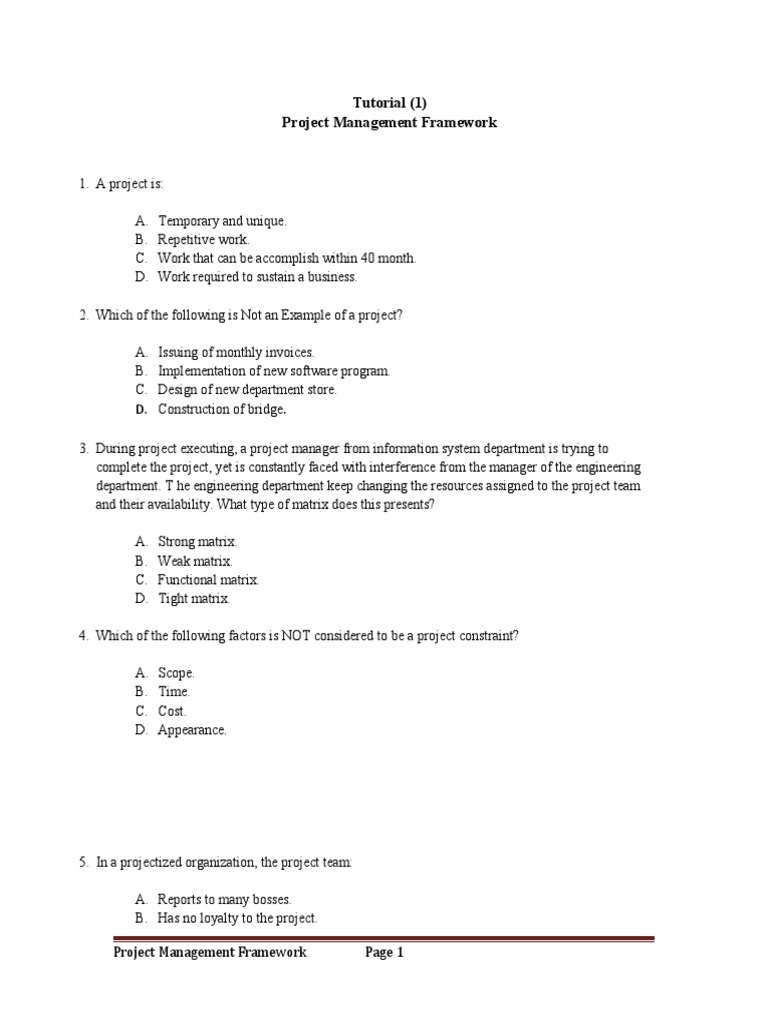 Project Management Framework - Questions | PDF | Project Management ...