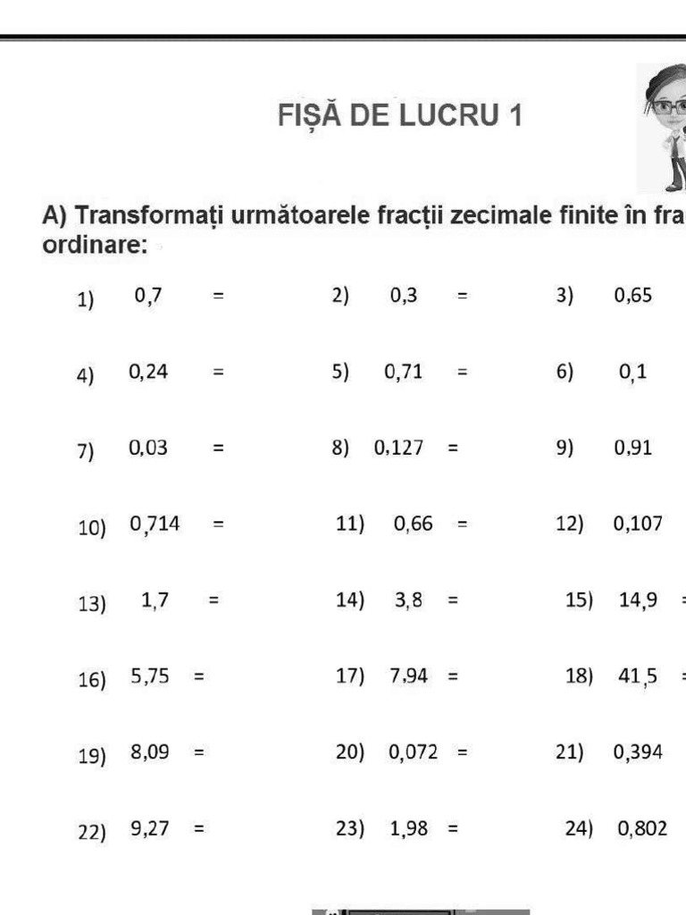 Transformarea Fractiilor Zecimale Simple Fisa de Lucru 1 | PDF