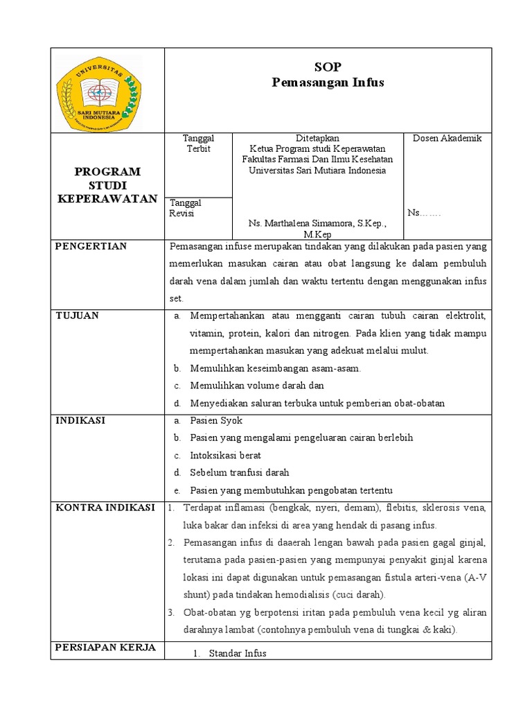 SOP Pemasangan Infus | PDF